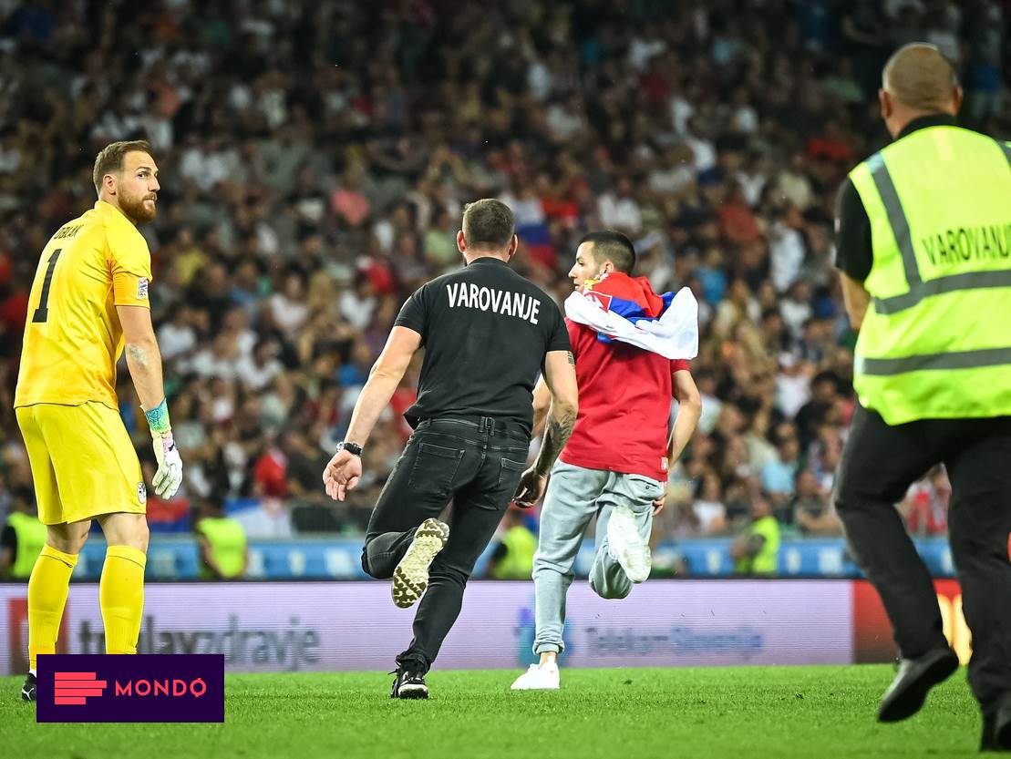 navijač Srbije sa zastavom upao je na teren | Sport | Fudbal